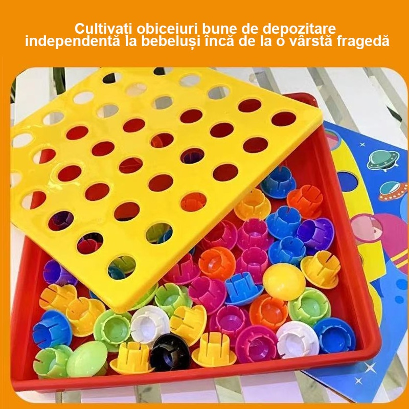 Set joc educativ cu tabla de prindere, 46 butoane colorate, 12 carduri ...