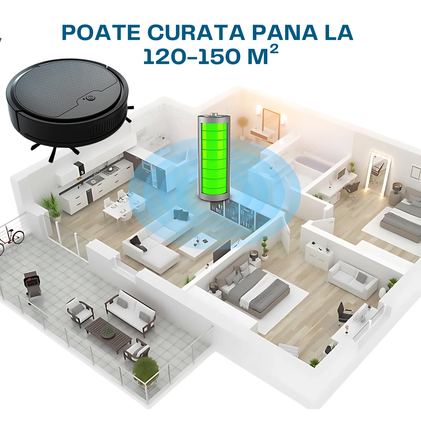 Robot de aspirare inteligent BLEKSY® OB8s, putere aspirare 1800Pa ...