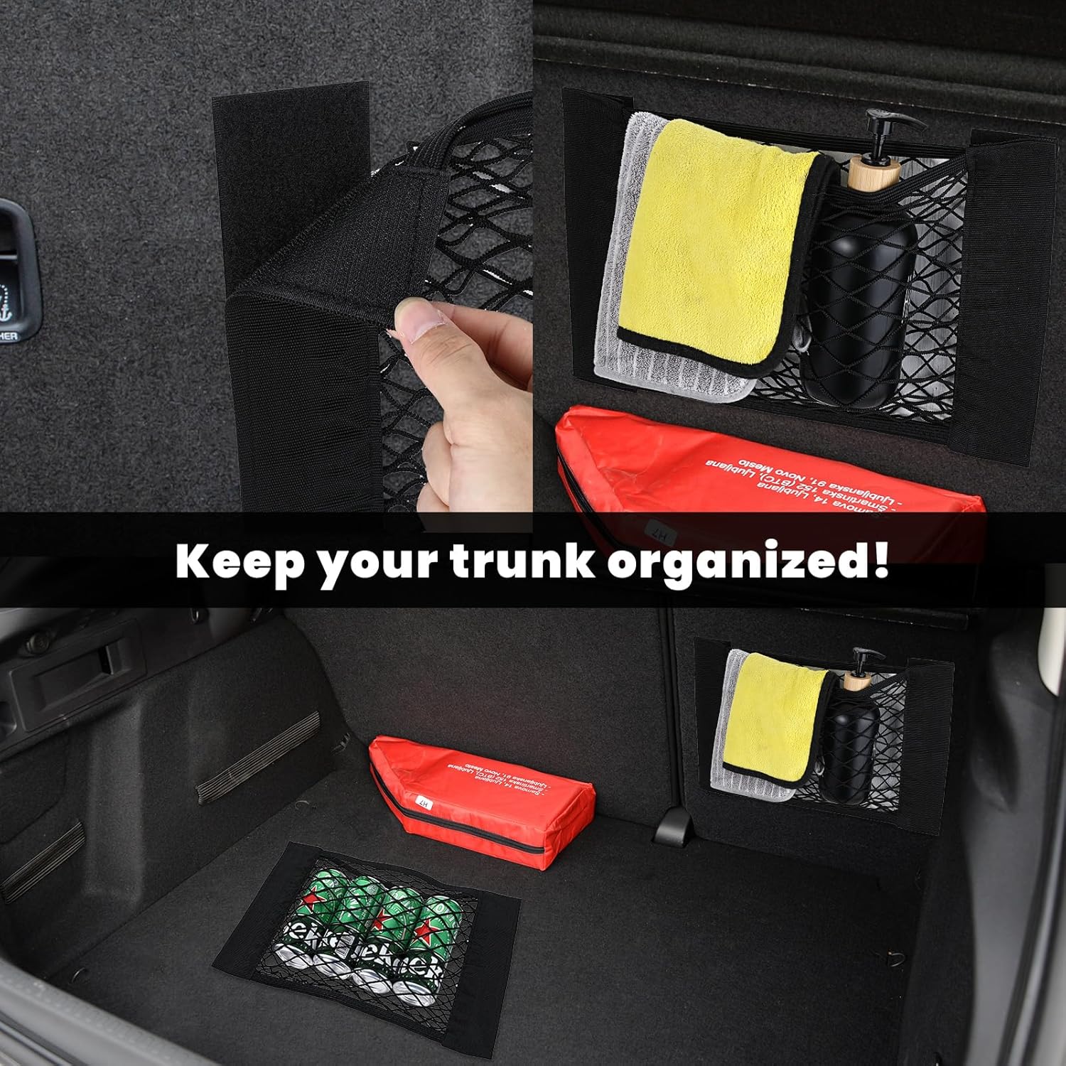 Plasa elastica, organizator portbagaj tip buzunar 40cm x 25cm cu scai ...