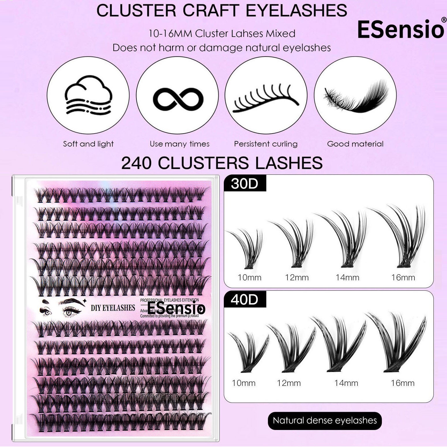 Gene false individuale tip smoc ESensio® 240B, 240 lashes, 30D, 40D ...