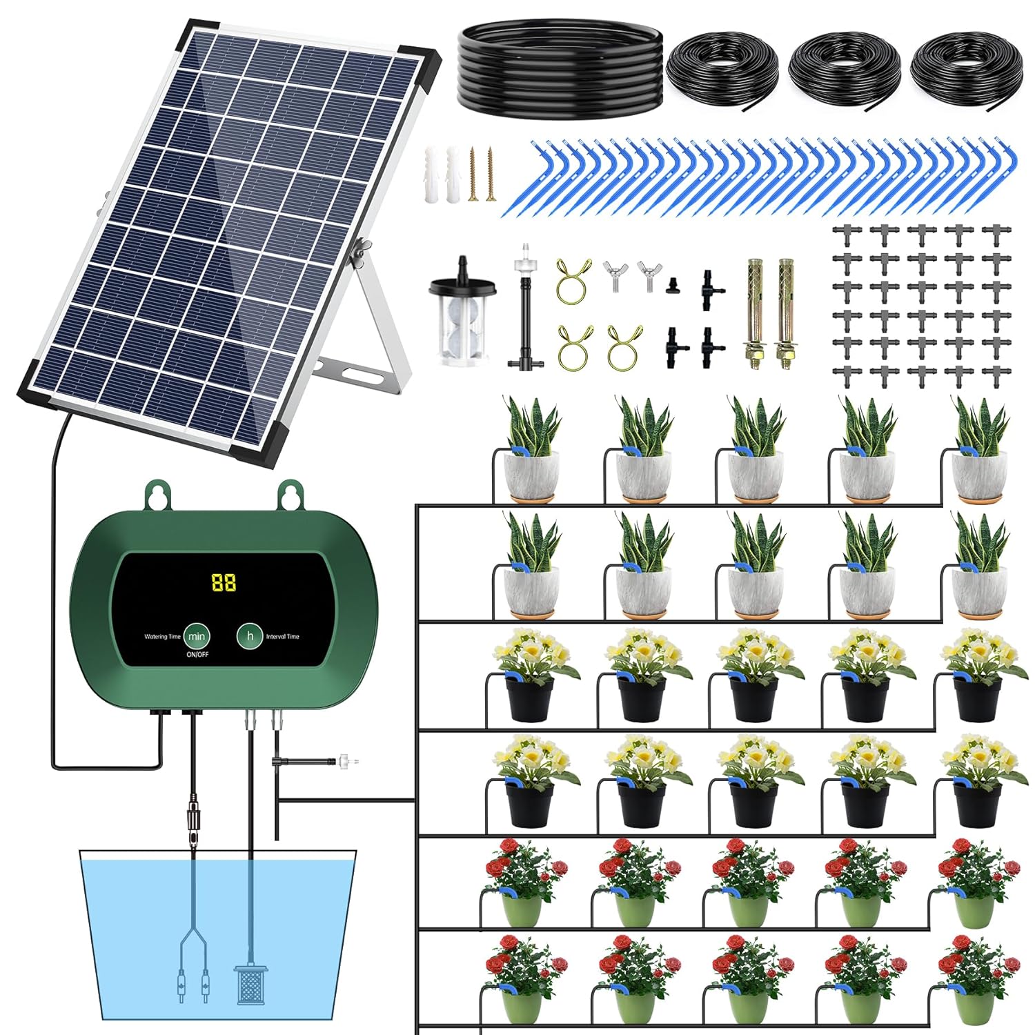 Sistem de irigare prin picurare cu panou solar automat, 30 aspersoare ...