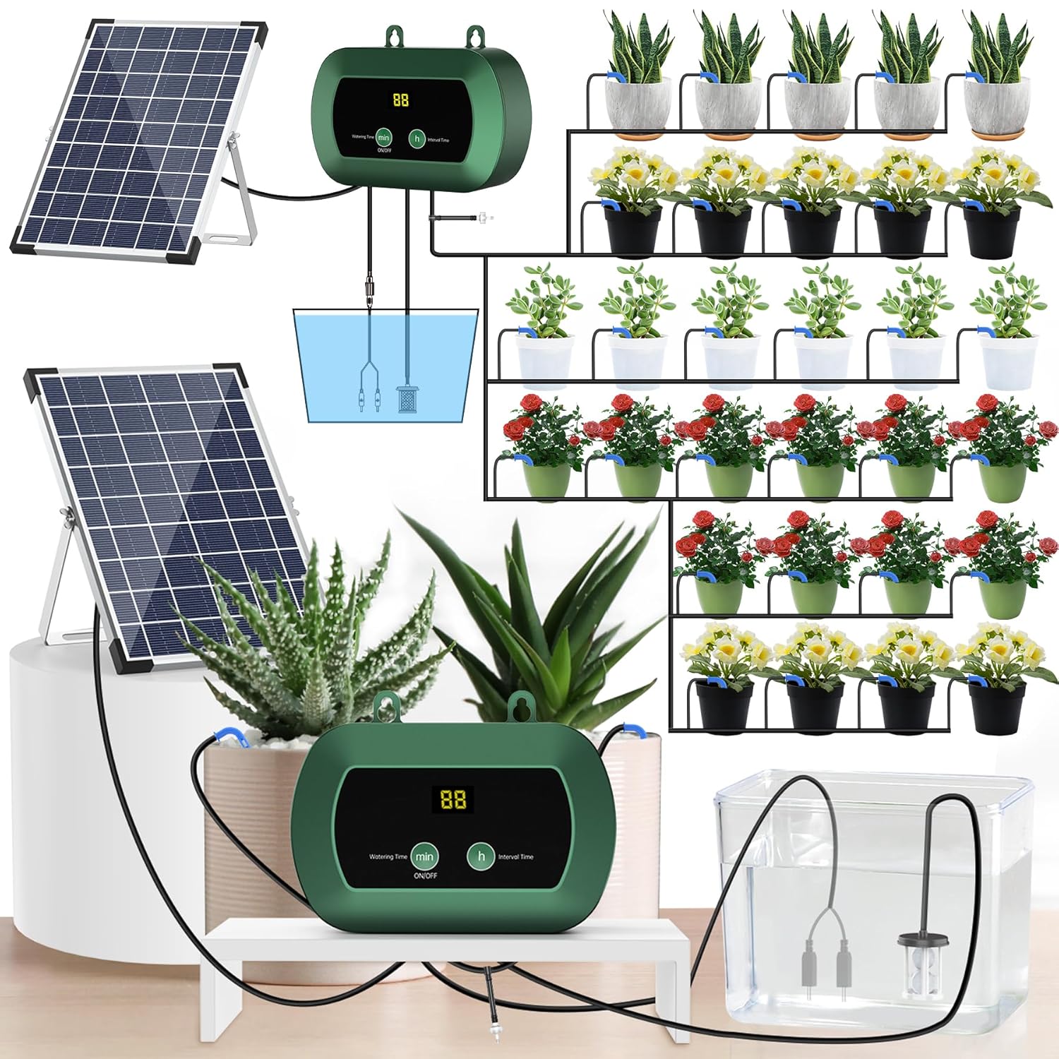 Sistem de irigare prin picurare cu panou solar automat, 30 aspersoare ...