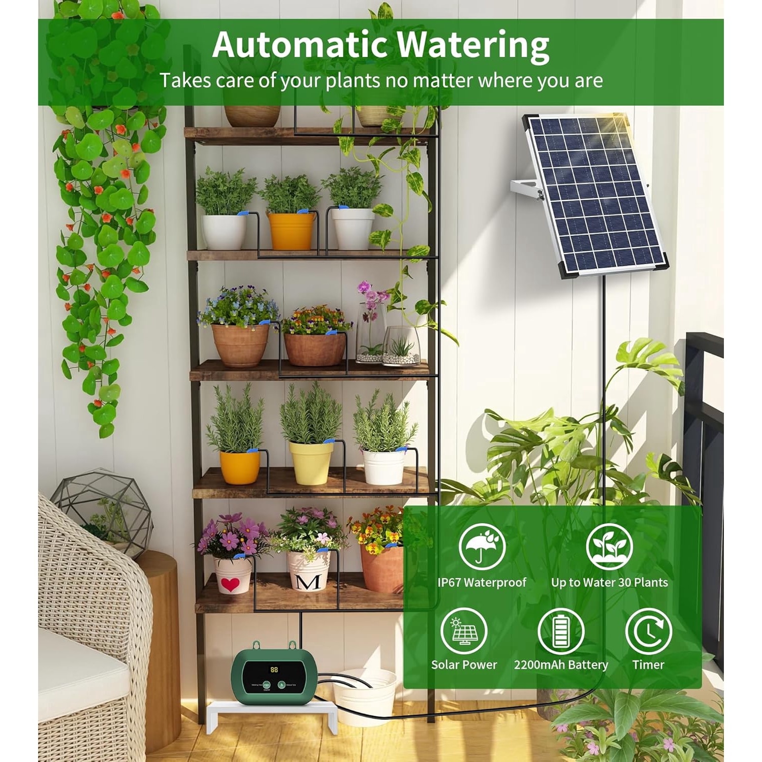 Sistem de irigare prin picurare cu panou solar automat, 30 aspersoare ...