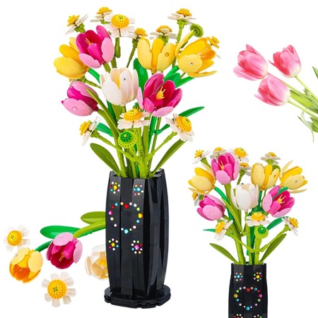 Set de constructie flori artificiale, 1250 piese, buchet de lalele ...