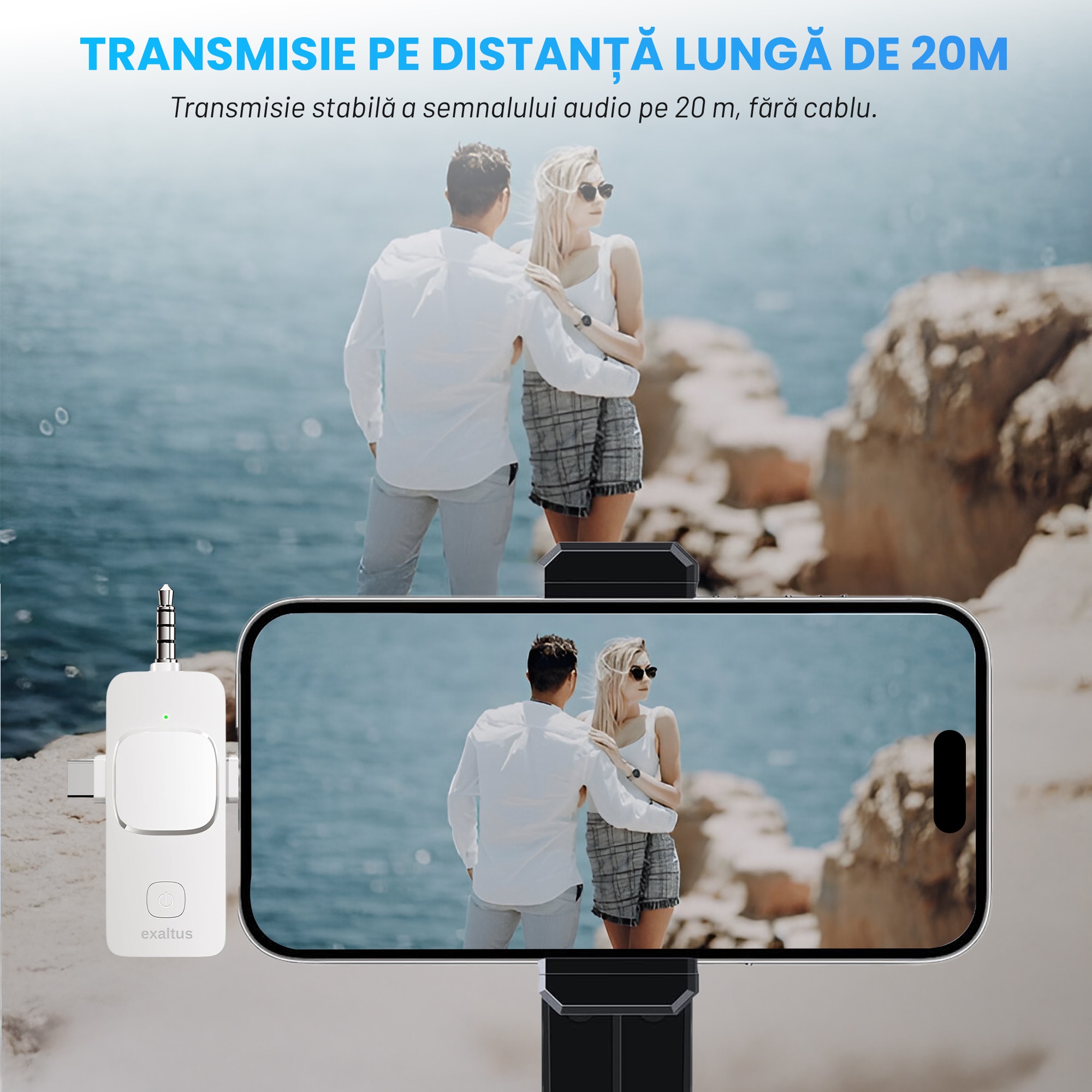 Set 2 microfoane profesionale lavaliera, Exaltus®, USB C, 3.5 Jack ...