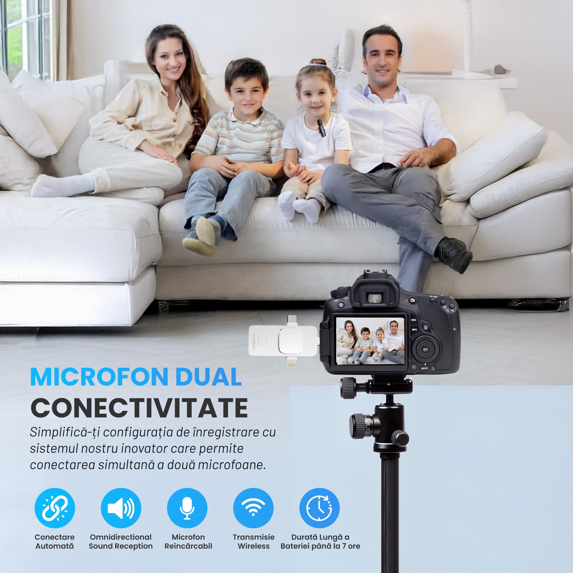 Set 2 microfoane profesionale lavaliera, Exaltus®, USB C, 3.5 Jack ...