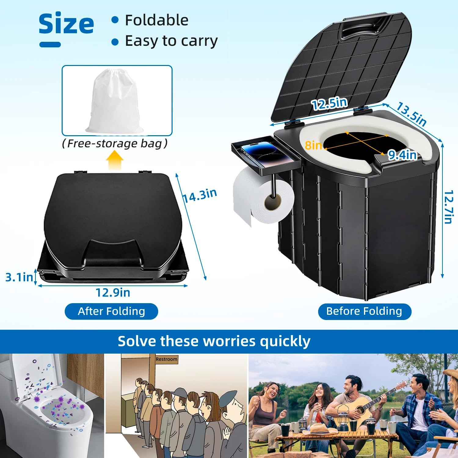 Toaleta Portabila, BYONDSELF®, Capacitate Max 180 kg, cu perna ...