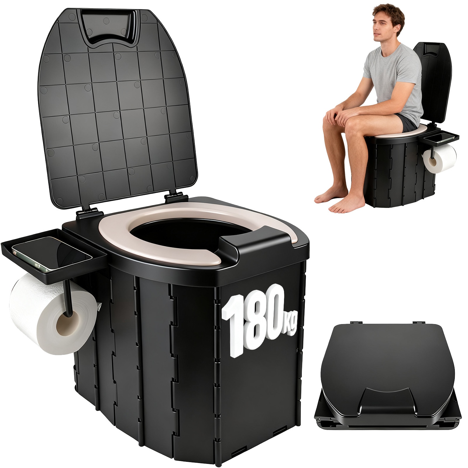 Toaleta Portabila, BYONDSELF®, Capacitate Max 180 kg, cu perna ...