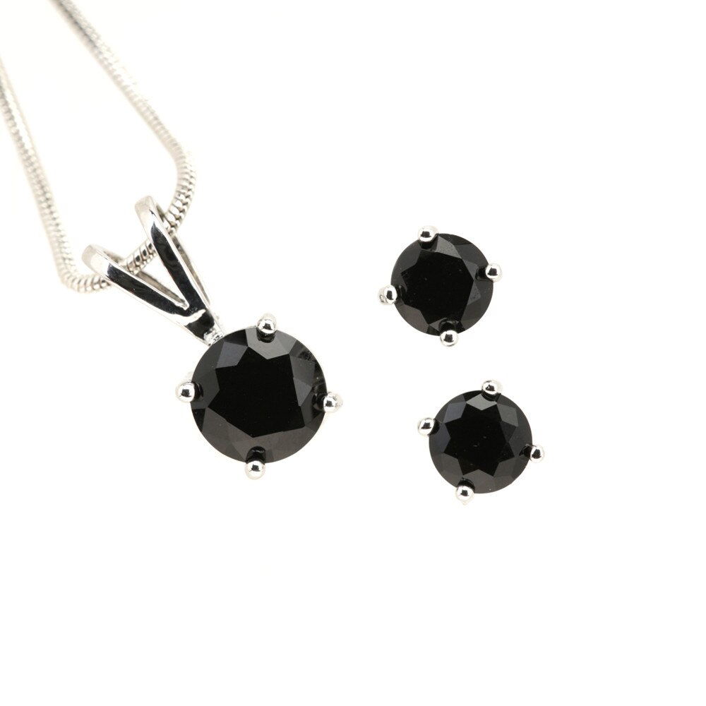 Комплект колие и обеци Grizina GR36, Тайландски кристал, Цвят оникс ...