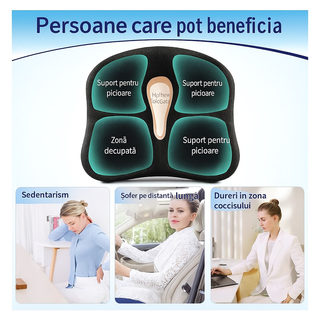 Set 2 Perne Ortopedice 7Life Spuma cu Memorie, Coccis, Lombar, Suport ...