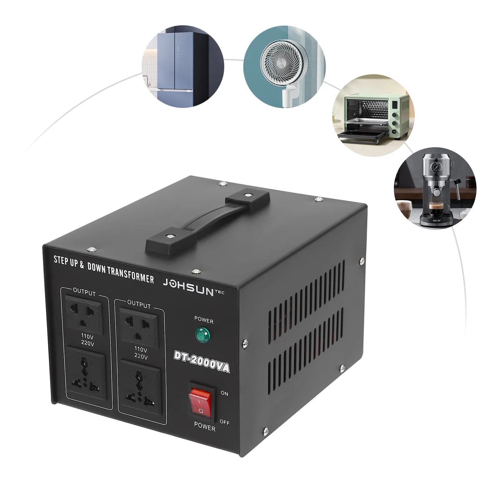 Transzformátor 2000W, feszültségátalakító, fém, 110V-220V, 23x19,3x15 ...