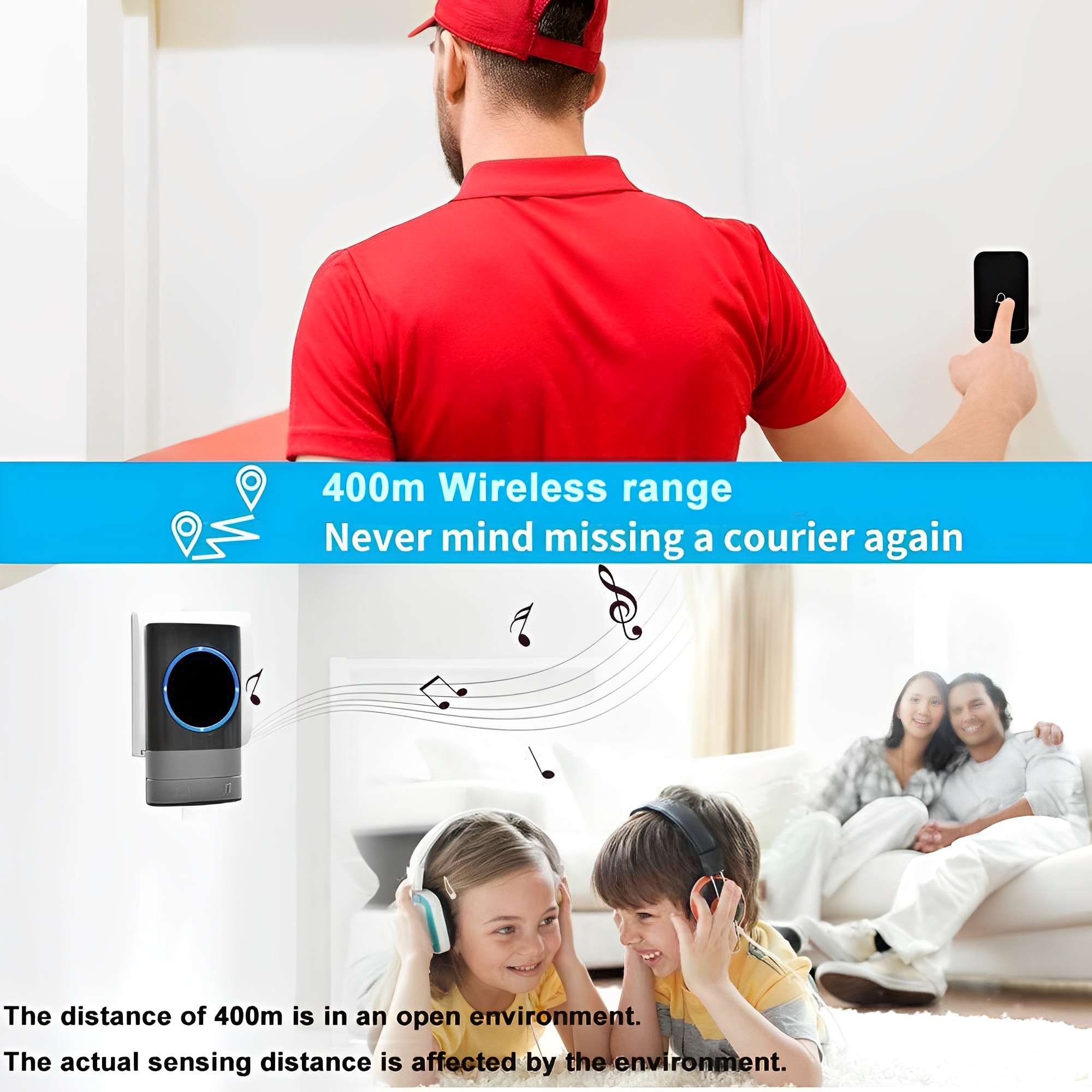 Sonerie Fara Fir/ Wireless, BYONDSELF®, cu Lumina LED, 400 de Metri, 52 ...