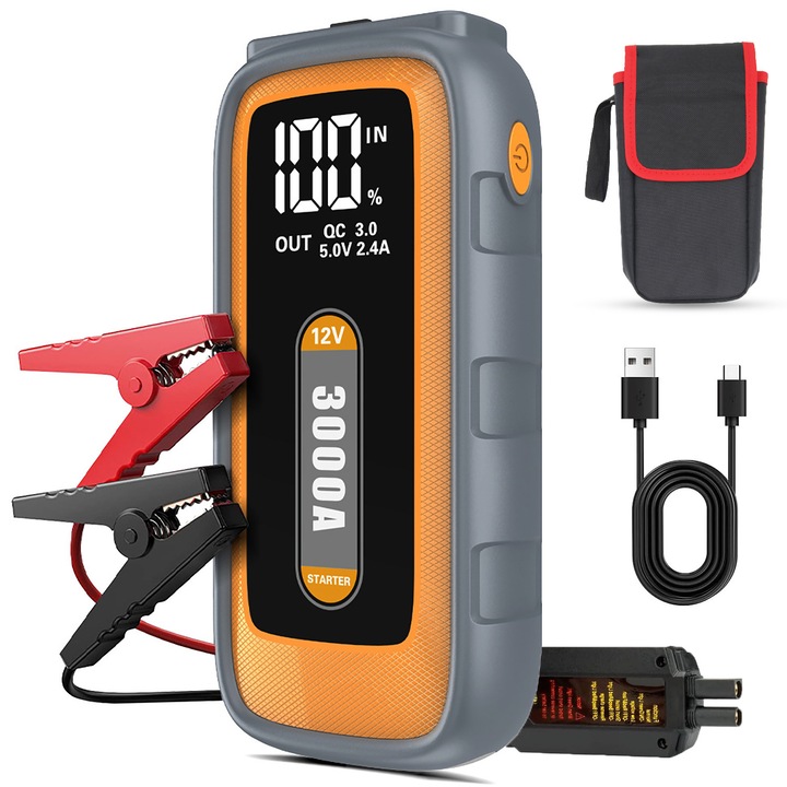 Starter Auto Multifunctional, BYONDSELF®, 3000A, 26800 mAh, cu Geanta ...