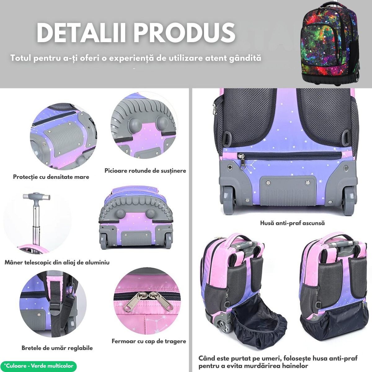 Ghiozdan Troler Multifunctional cu Rotile, Rucsac de Capacitate Mare ...