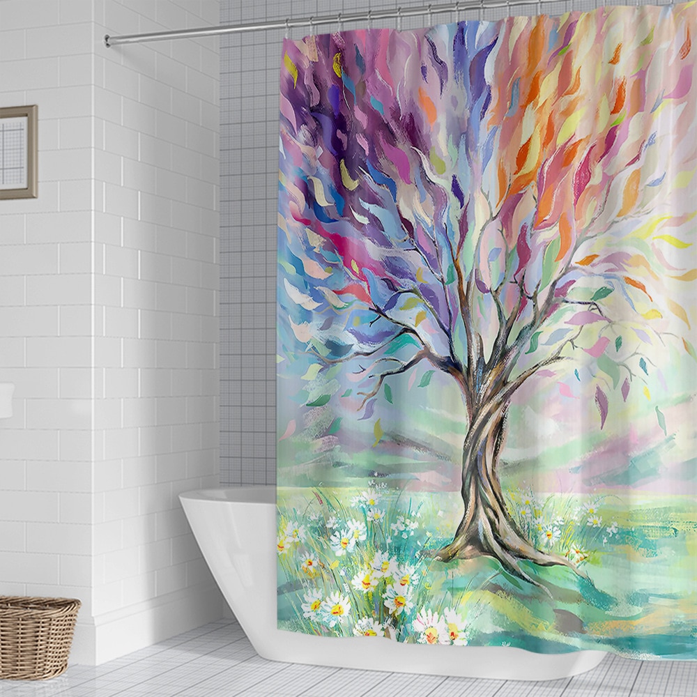 Perdea de Dus Decorativa "Copac cu Anotimpuri" 180x180 cm - eMAG.ro