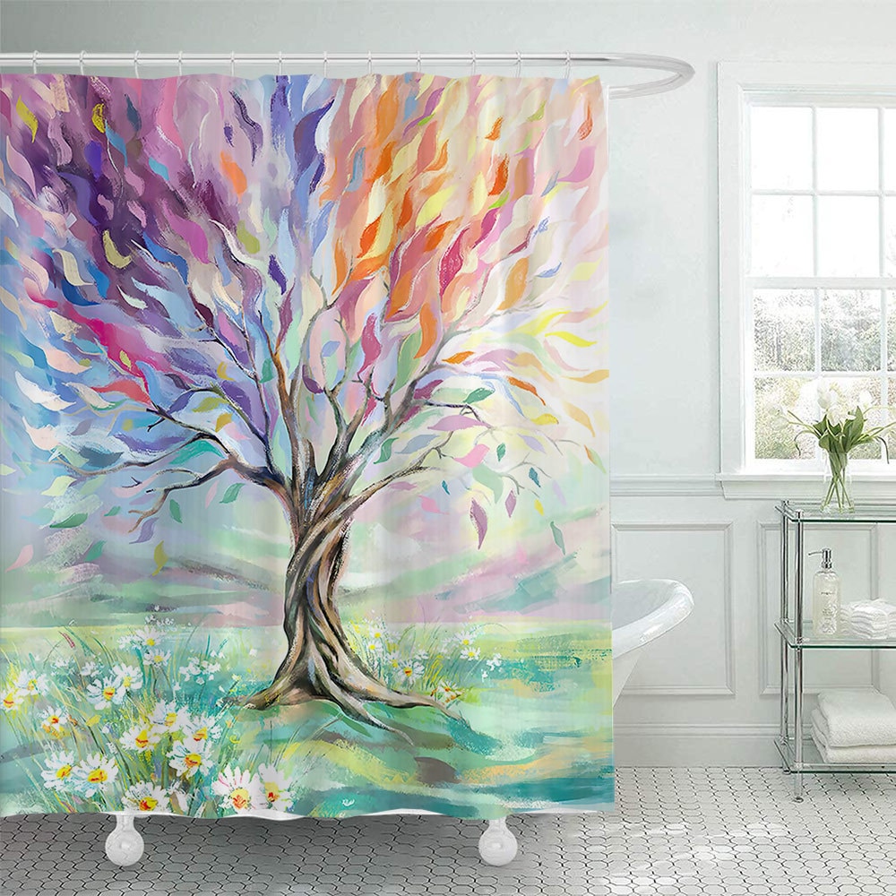 Perdea de Dus Decorativa "Copac cu Anotimpuri" 180x180 cm - eMAG.ro