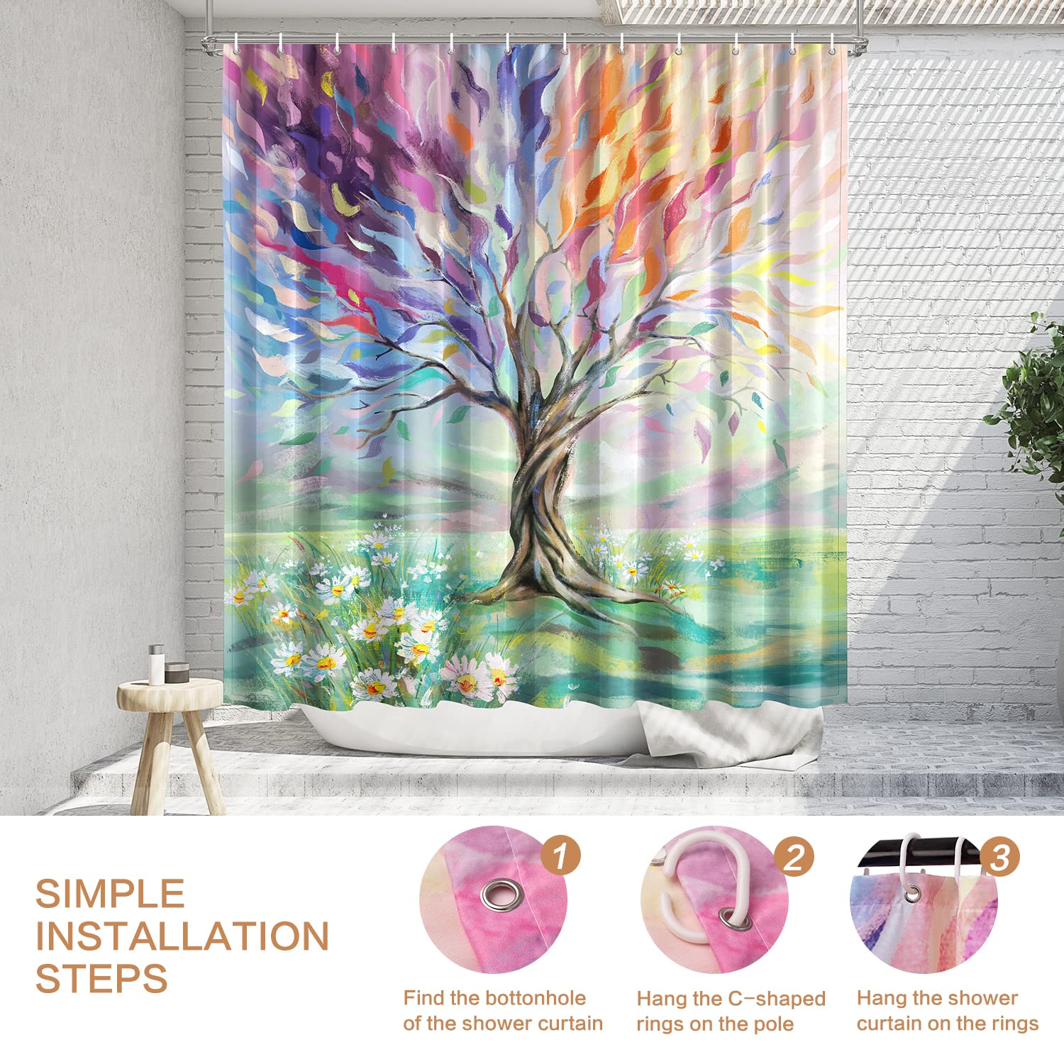 Perdea de Dus Decorativa "Copac cu Anotimpuri" 180x180 cm - eMAG.ro