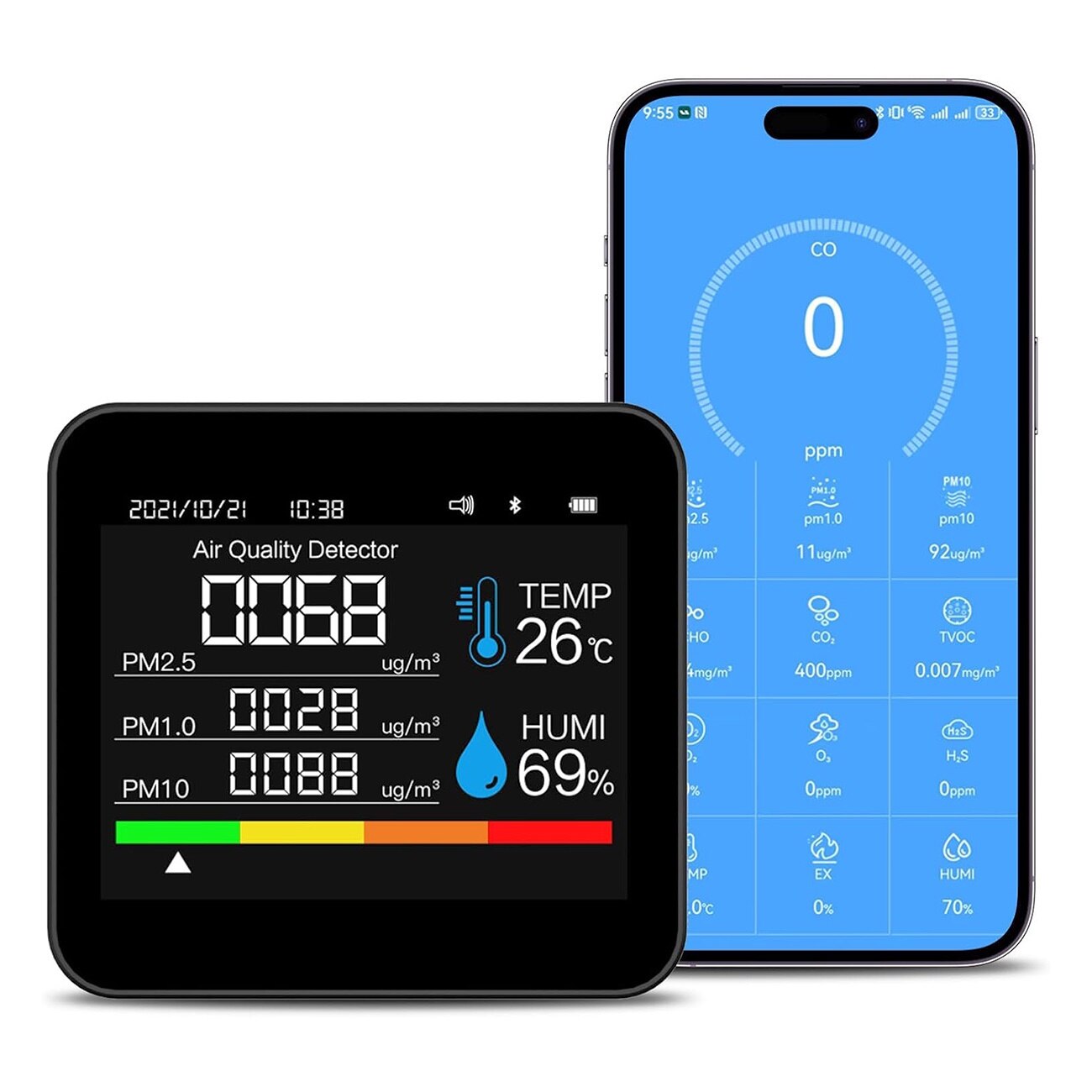 Monitor portabil masurare calitate aer 9 in 1, Concentratie poluanti PM1.0, PM2.5, PM10 ...