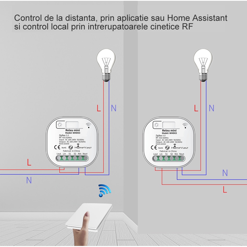 Kit 2 intrerupatoare cinetice RF433, HomeVast®, 1 canal, negru, plus 1 ...