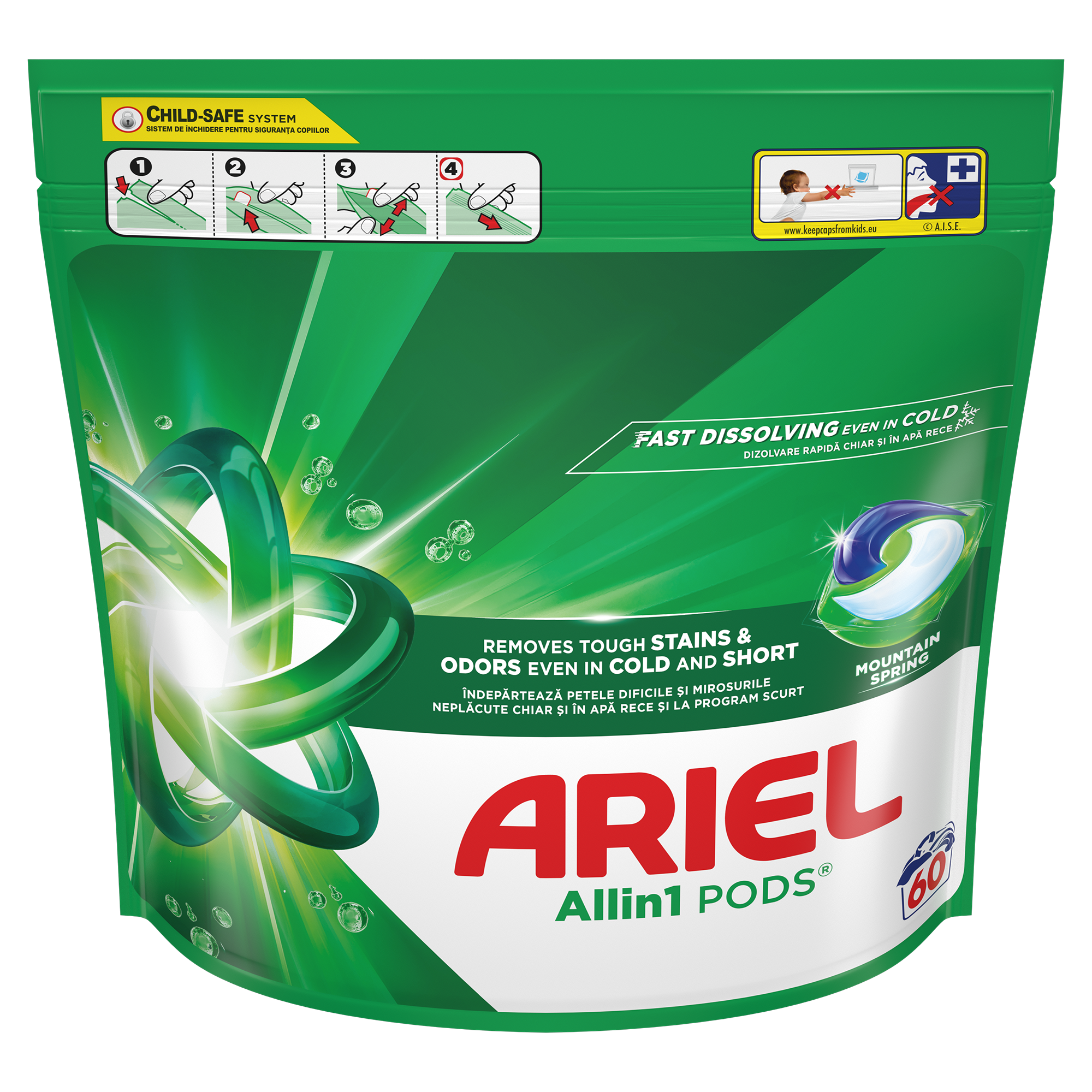 Detergent de rufe capsule Ariel Allin1 PODS Mountain Spring, 60 Spalari ...