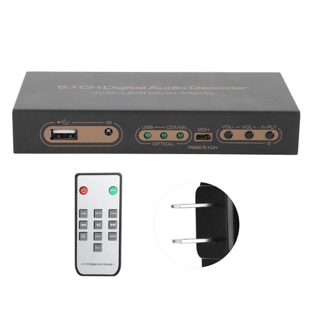 Decodor audio digital 5.1CH, negru, 100-240V, cu telecomanda - eMAG.ro