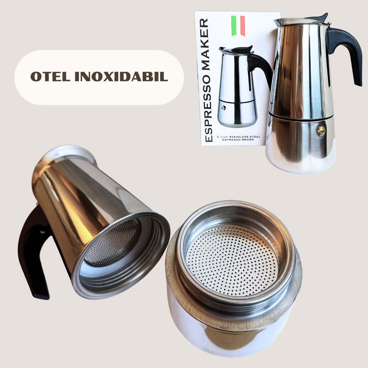 Espressor de cafea pentru aragaz, design italian, otel inoxidabil ...