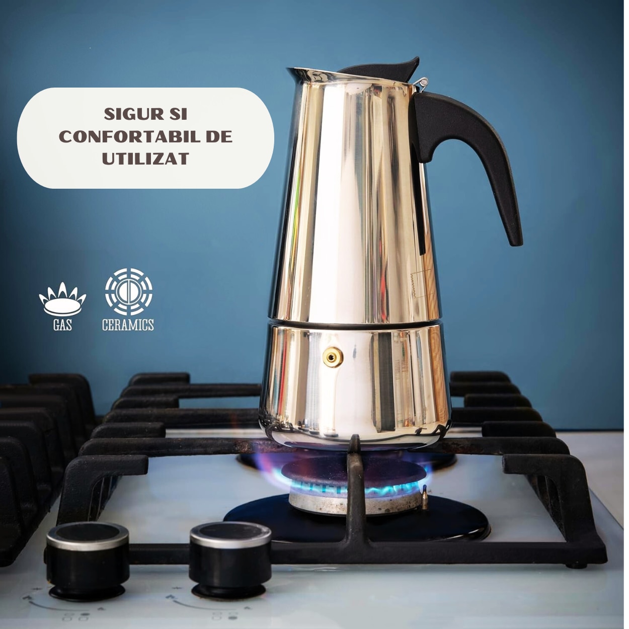 Espressor de Cafea pentru aragaz, design italian, Otel inoxidabil ...