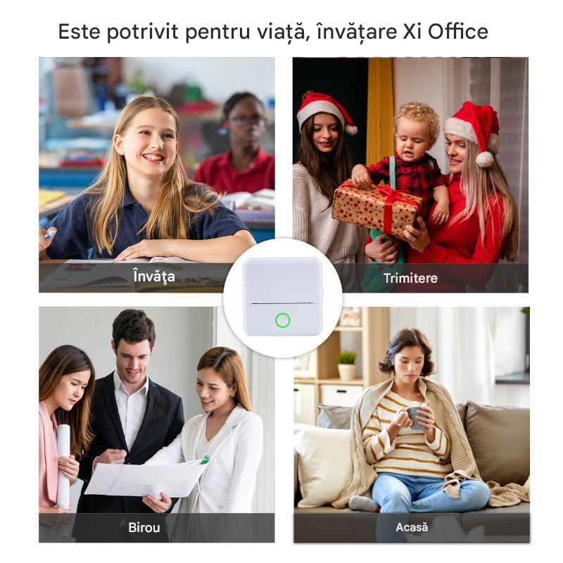 Imprimanta termica mini portabila X6, alba, cu 5 role de hartie termica ...