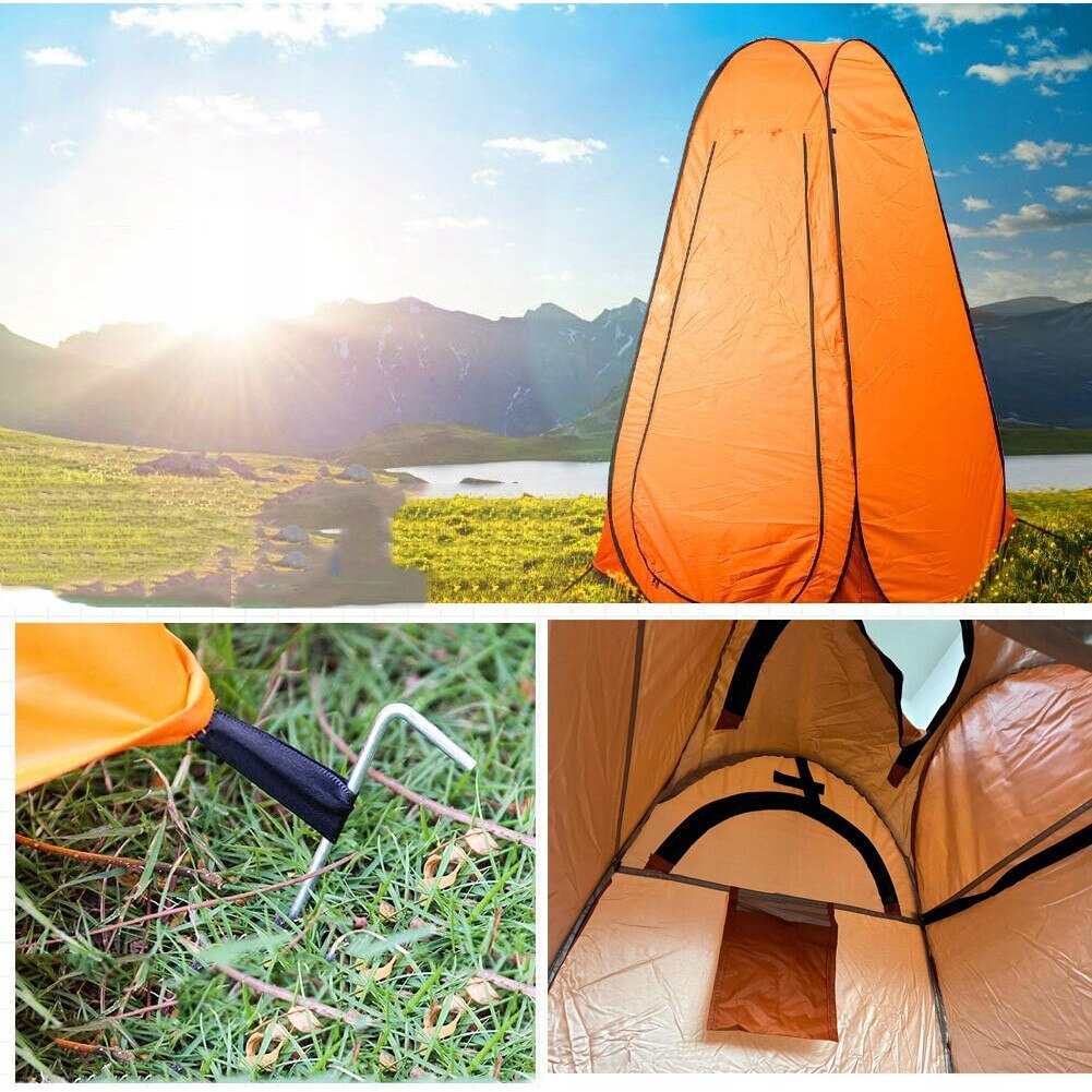 Cort portabil pliabil pentru dus si toaleta, 120x120x190cm, portocalie ...