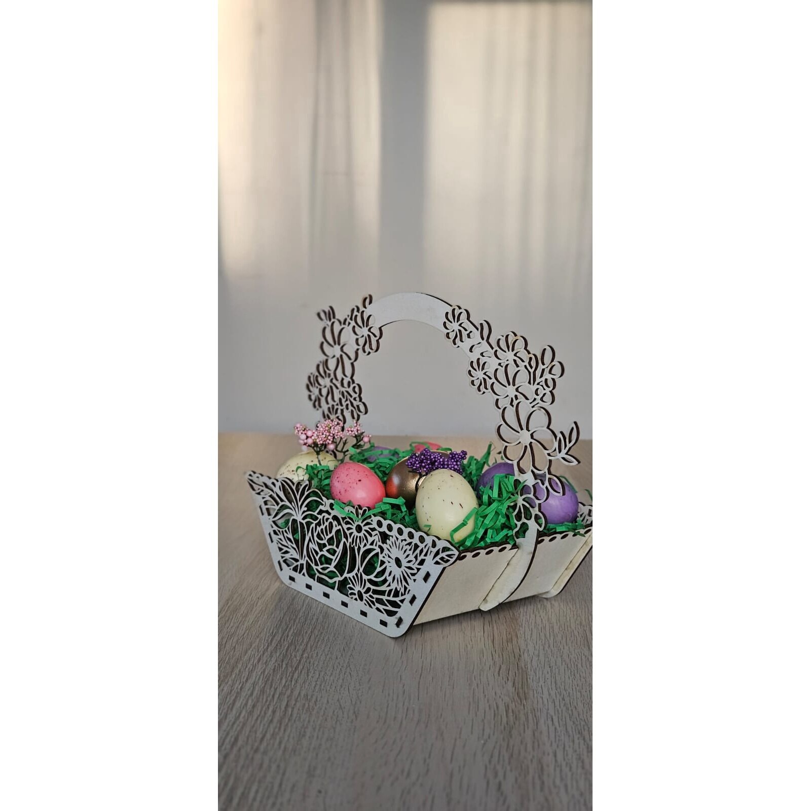 Cosulet decorativ din lemn, model floral, 31x14x22 cm, natur - eMAG.ro