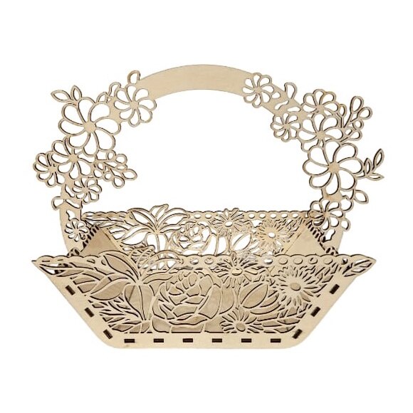 Cosulet decorativ din lemn, model floral, 31x14x22 cm, natur - eMAG.ro