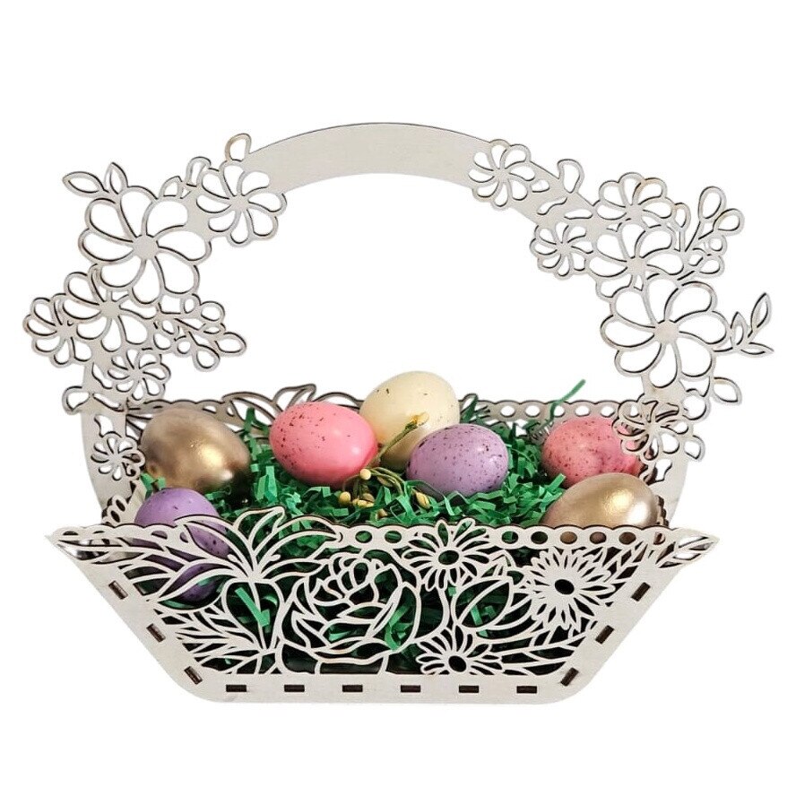 Cosulet decorativ din lemn, model floral, 31x14x22 cm, natur - eMAG.ro