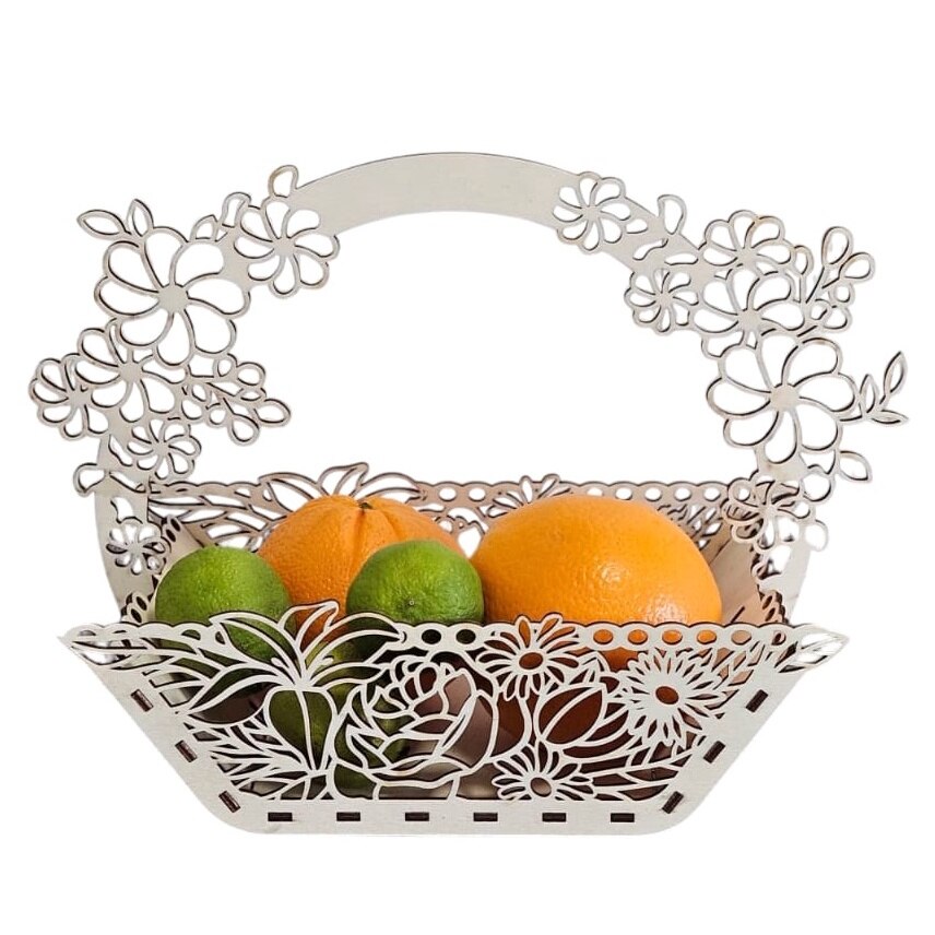Cosulet decorativ din lemn, model floral, 31x14x22 cm, natur - eMAG.ro