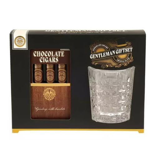 Set cadou, Pahar pentru whiskey, 3 tigari de ciocolata, Sticla, Maro ...
