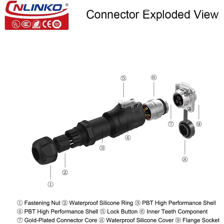 Conector industrial impermeabil, 7 pini, IP68, M16, negru - eMAG.ro