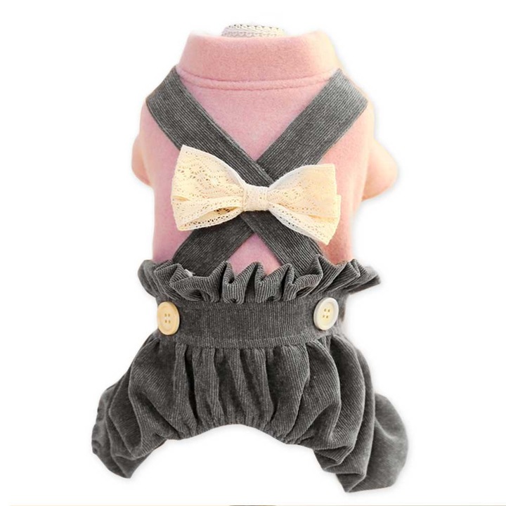 Salopeta eleganta, Gri inchis/Maro cu Papion - XL, 40cm, 6-8kg, #HC436 ...