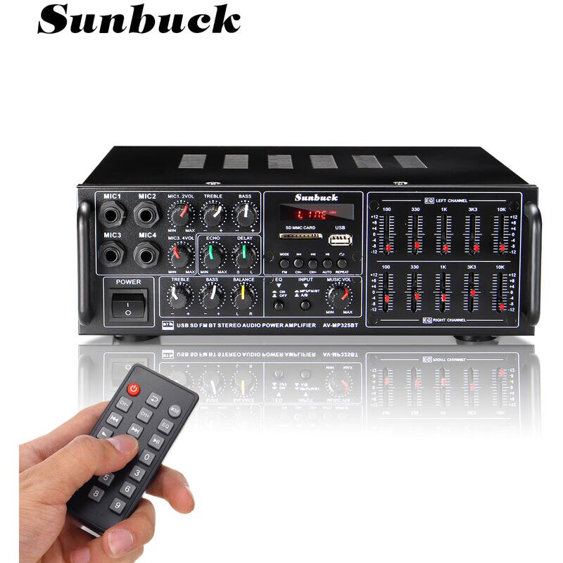 Amplificator audio 325BT, 2000W, Bluetooth, negru, 26x29x10cm, cu telecomanda si radio FM - eMAG.ro