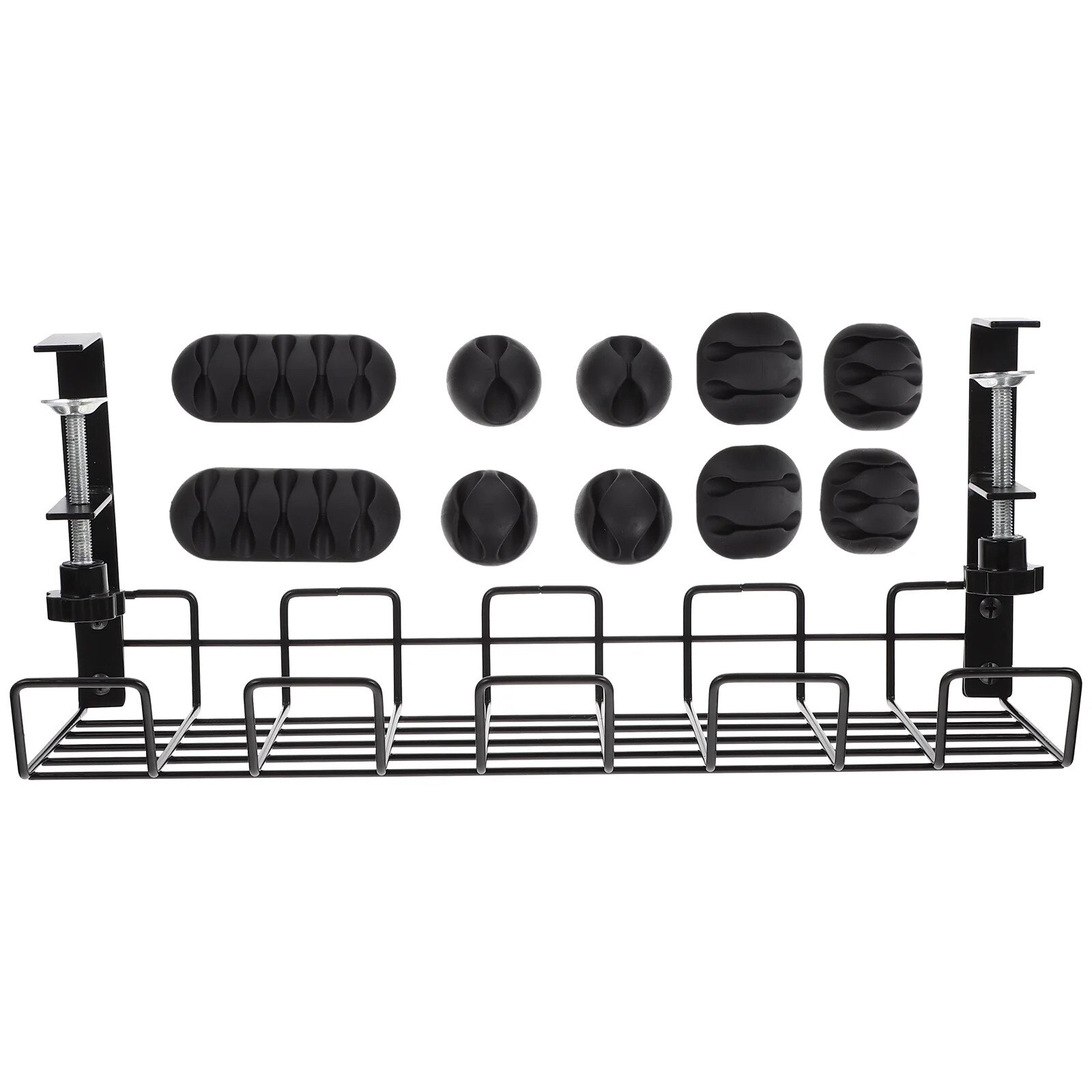 Set suport cabluri sub birou, 1 suport, 10 fixatoare, metal, compact ...