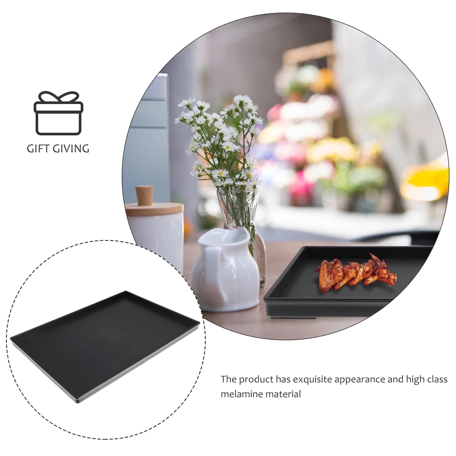 Tava servire rectangulara din melamina, neagra, 35.70x24.20x2.00cm ...