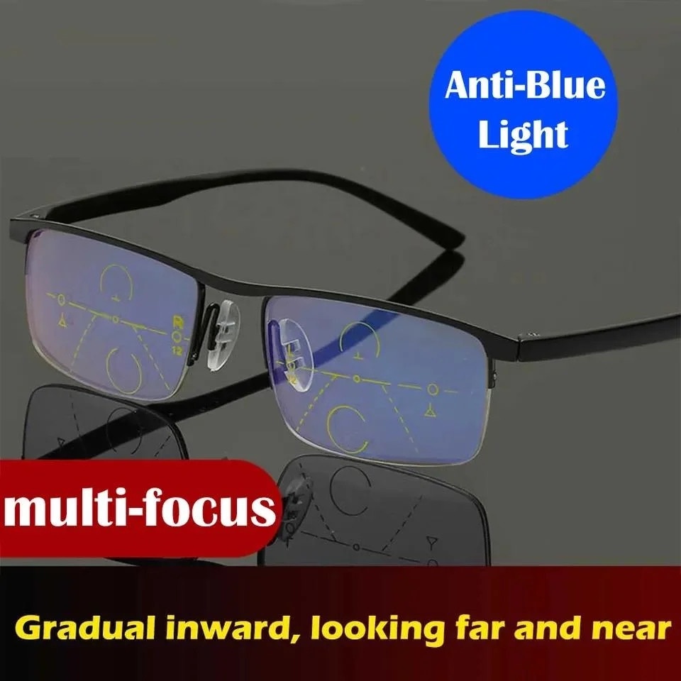 Ochelari progresivi multifocali, anti-lumina albastra, metalici, unisex ...