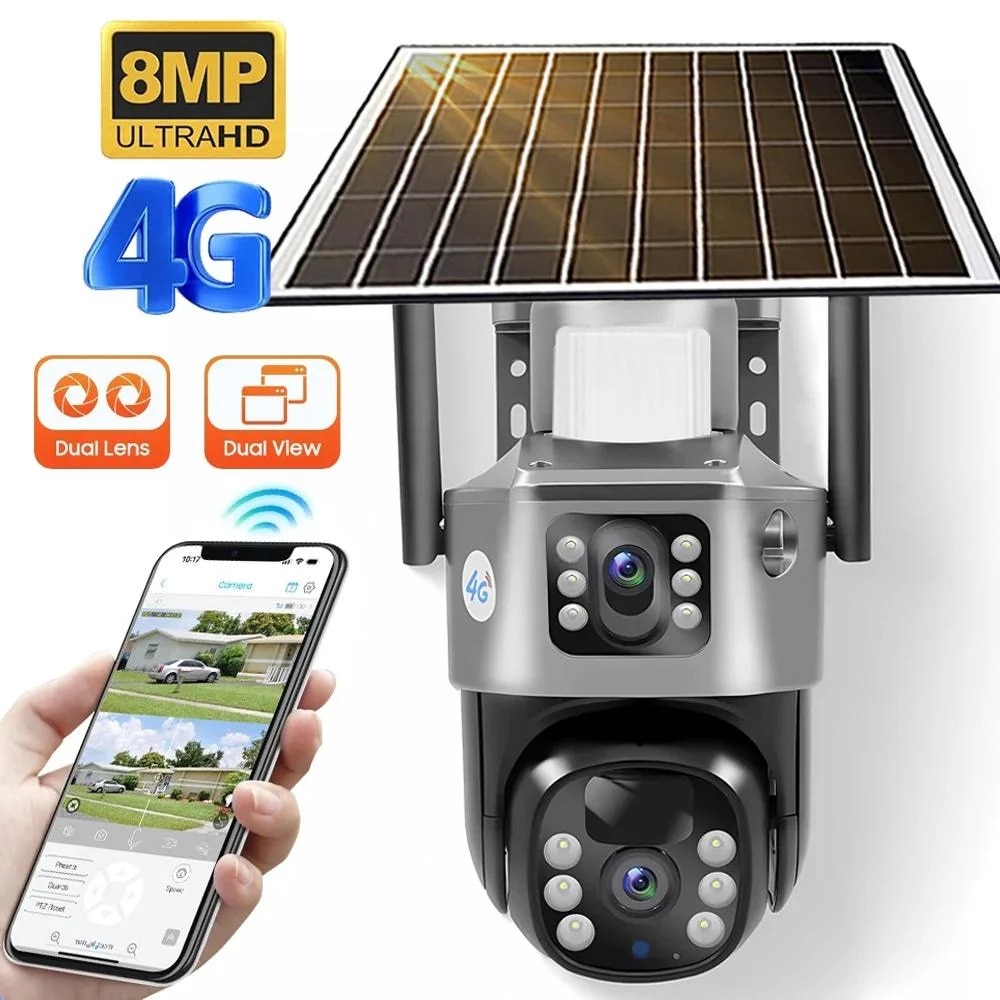 Camera Supraveghere Video Duala cu incarcare solara, Conexiune WIFI ...