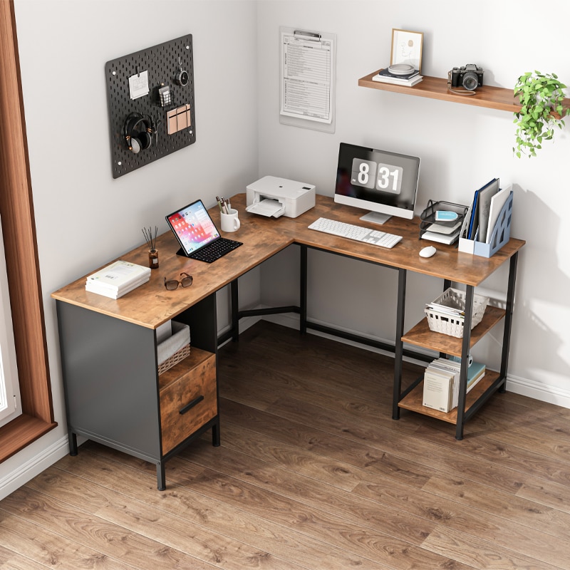 Rebiko Birou de colt in forma de L, cadru din otel, 150x137x75cm ...