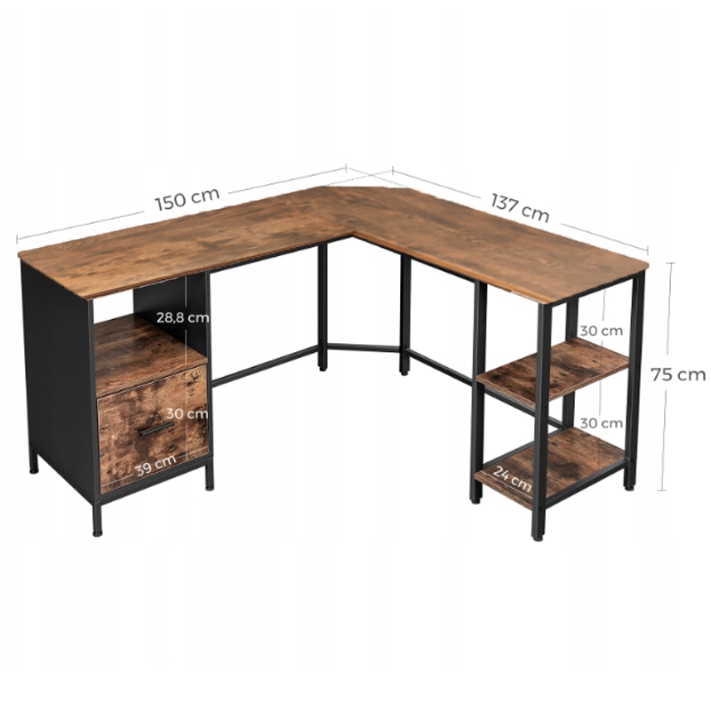 Rebiko Birou de colt in forma de L, cadru din otel, 150x137x75cm ...