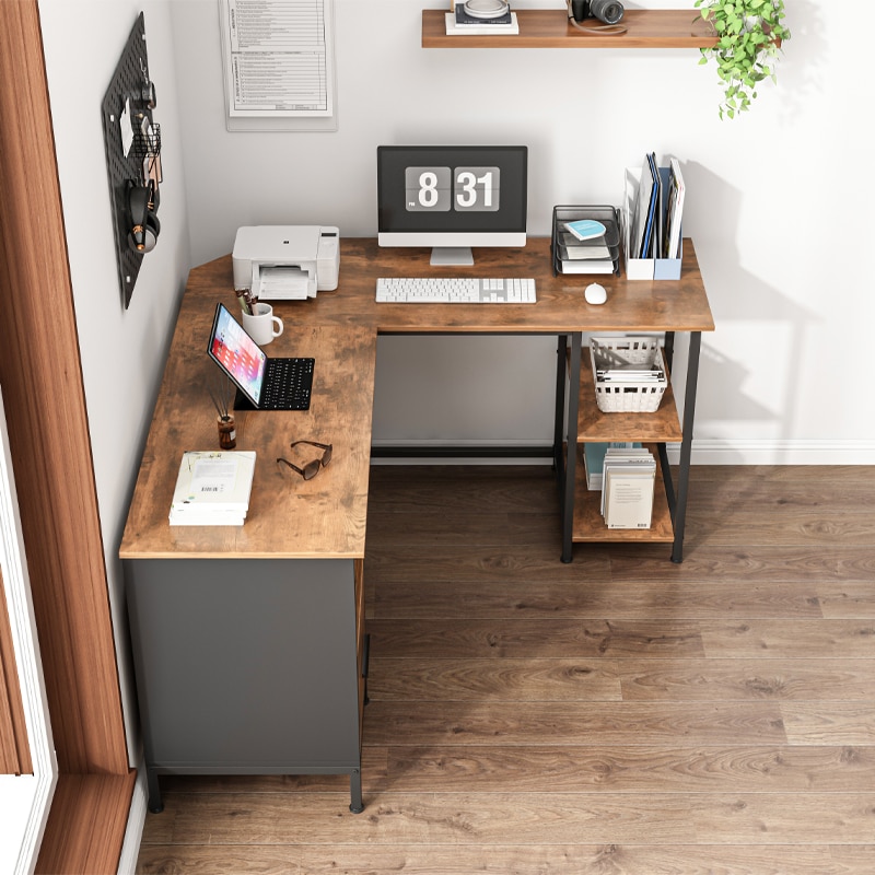 Rebiko Birou de colt in forma de L, cadru din otel, 150x137x75cm ...