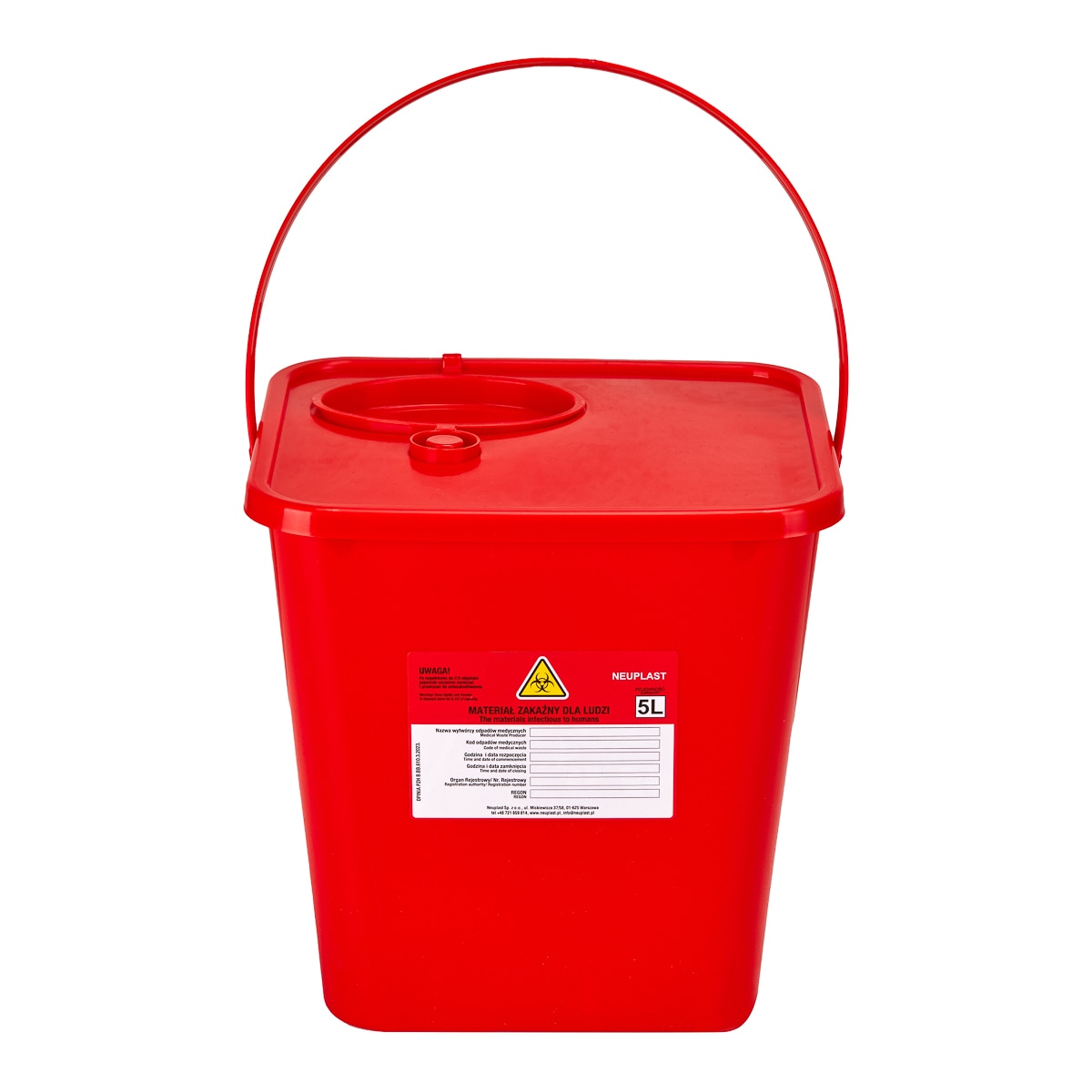 Recipient pentru deseuri medicale, 5 L, rosu, din polietilena, capac cu ...