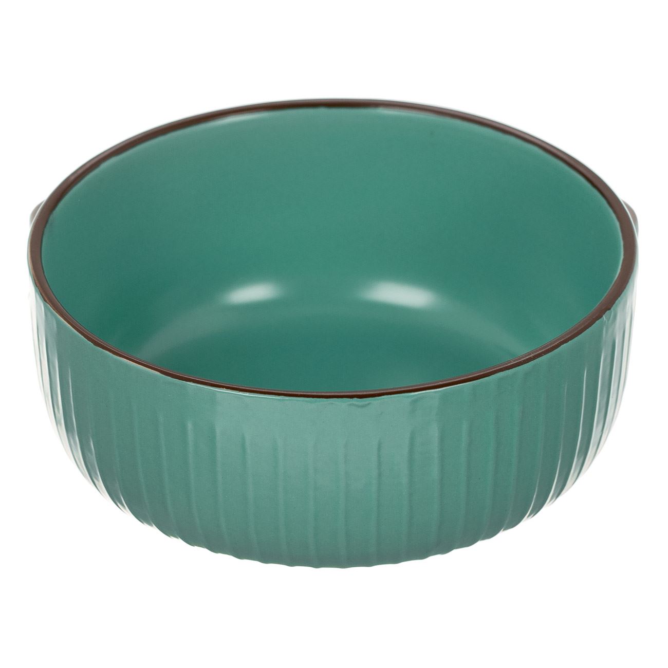 Bol ceramic, design cu dungi reliefate, culoare albastru petrol ...