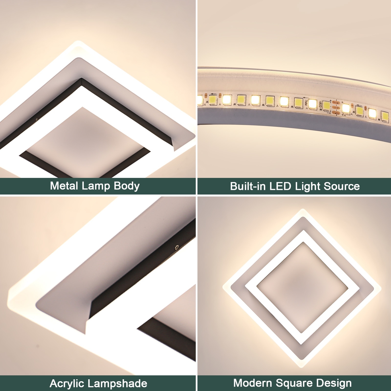 Plafoniera Led, Toolight, 24w, 2700LM, Neagra, Patrata, Lumina Neutra ...