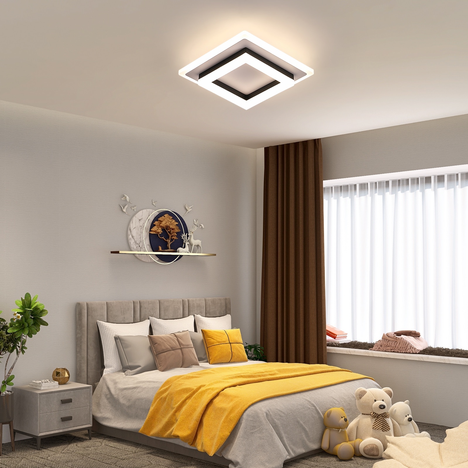 Plafoniera Led, Toolight, 24w, 2700LM, Neagra, Patrata, Lumina Neutra ...