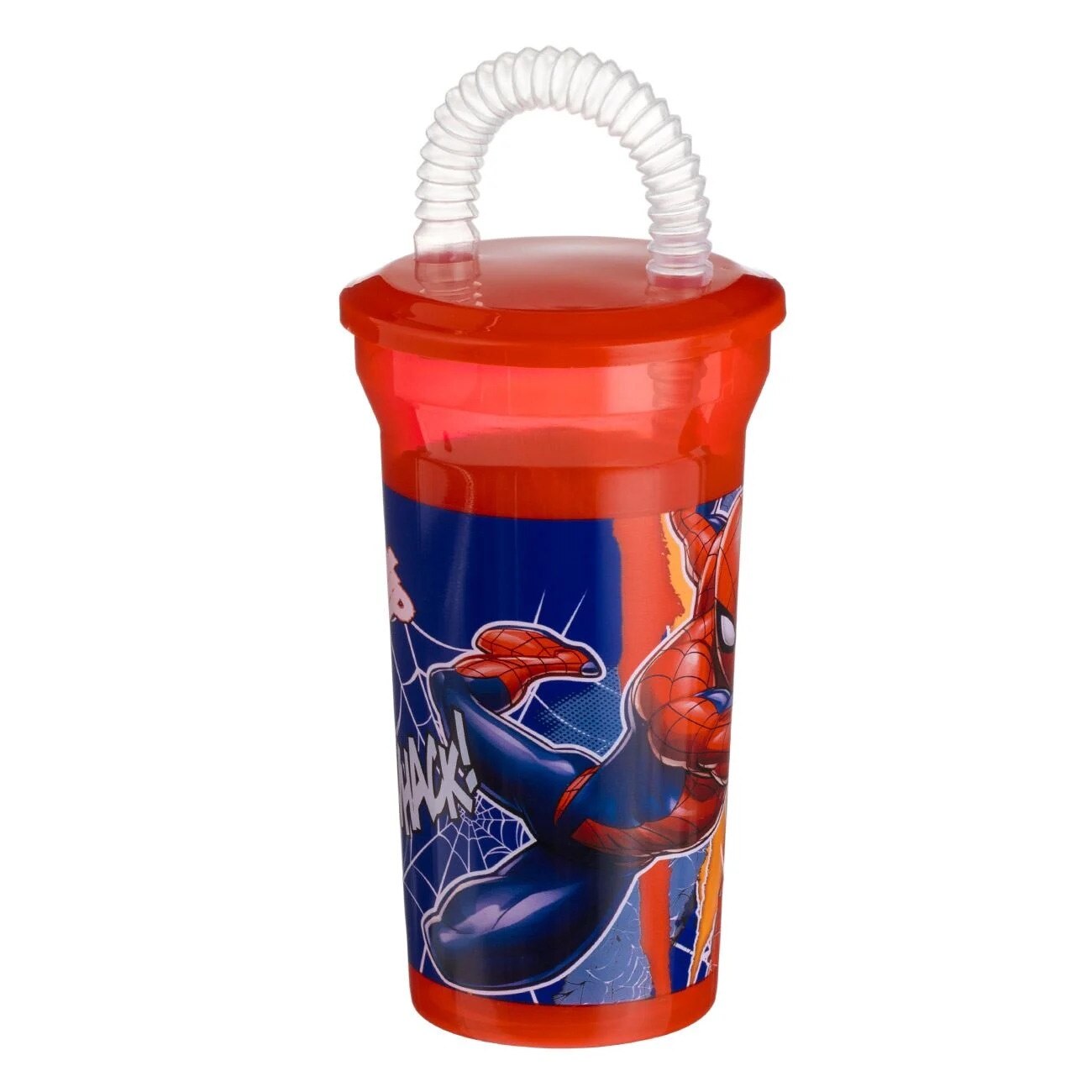 Pahar Albastru din Plastic cu Capac & Pai Spiderman 400ml - eMAG.ro