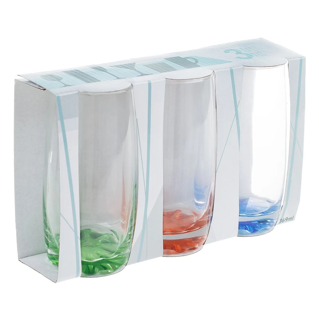 Pahare din Sticla Transparenta cu Baza Color pentru Apa 369ml - 3buc ...